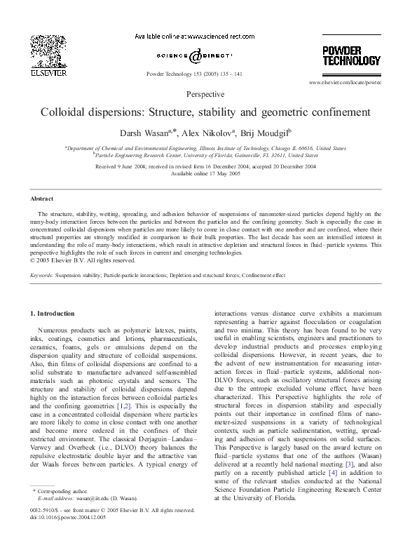 (PDF) Colloidal dispersions: Structure, stability and geometric confinement