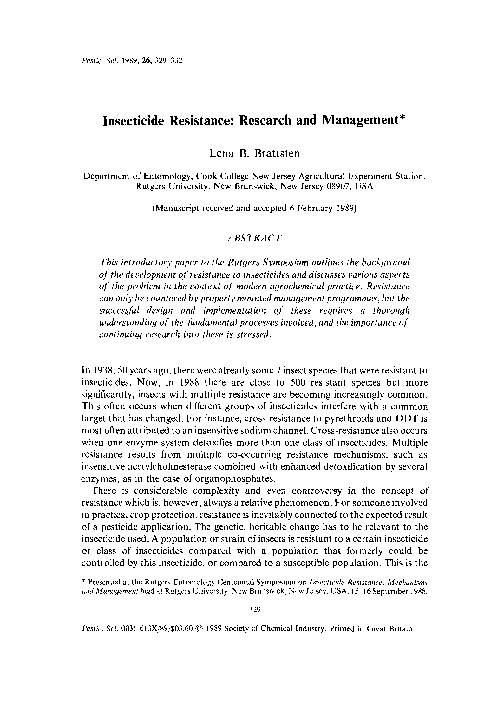 (PDF) Insecticide resistance: Research and management