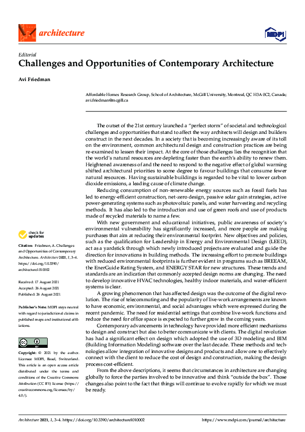 (PDF) Challenges and Opportunities of Contemporary Architecture