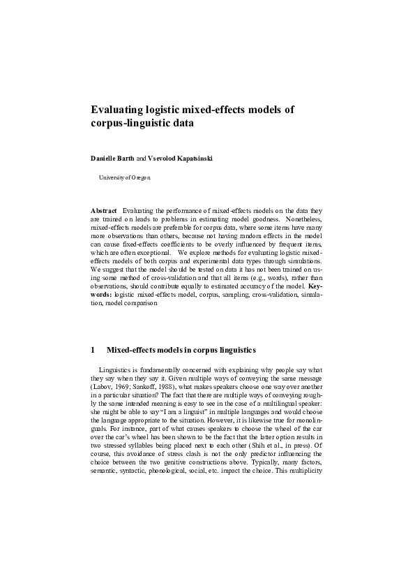 (PDF) Evaluating Logistic Mixed-Effects Models of Corpus-Linguistic ...