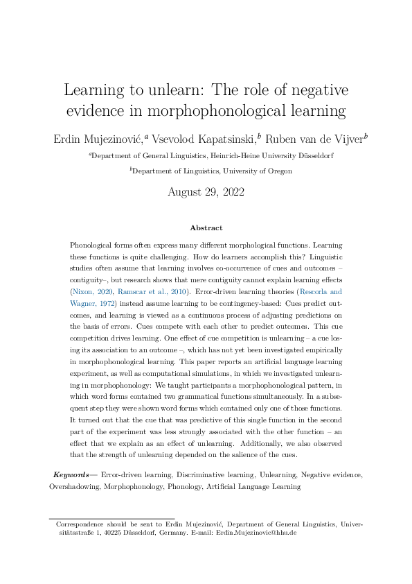 (PDF) Learning to unlearn: The role of negative evidence in ...