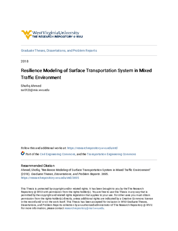 (PDF) Resilience Modeling of Surface Transportation System in Mixed ...