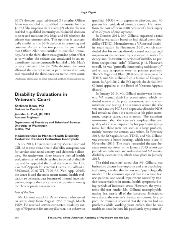 (PDF) Disability Evaluations in Veteran's Court