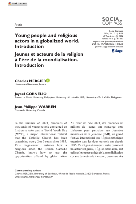 (PDF) Young people and religious actors in a globalized world (Special ...