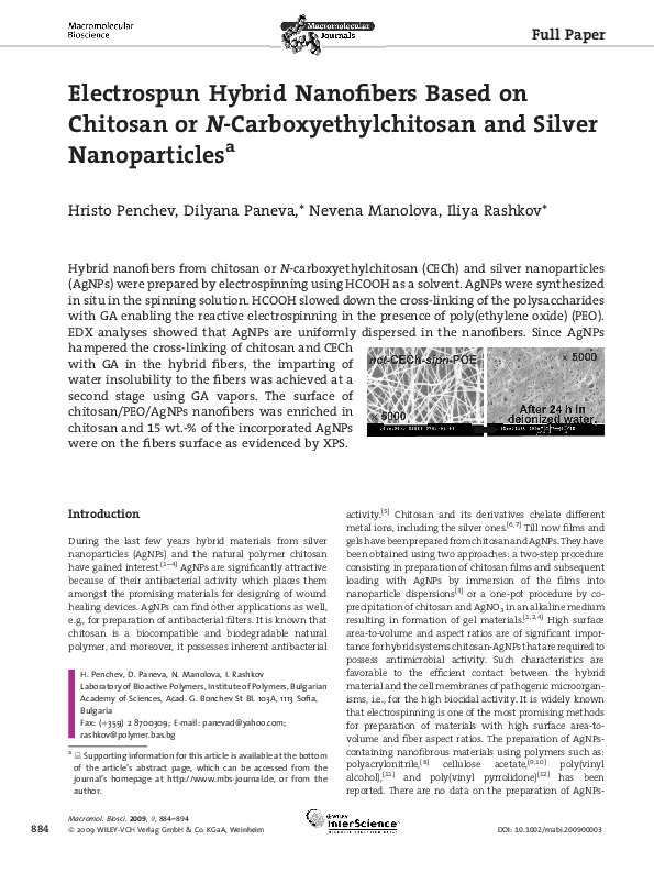 (PDF) Electrospun Hybrid Nanofibers Based on Chitosan or N‐Carboxyethylchitosan and Silver ...