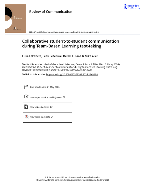 (PDF) Student Collaboration in Team-Based Learning