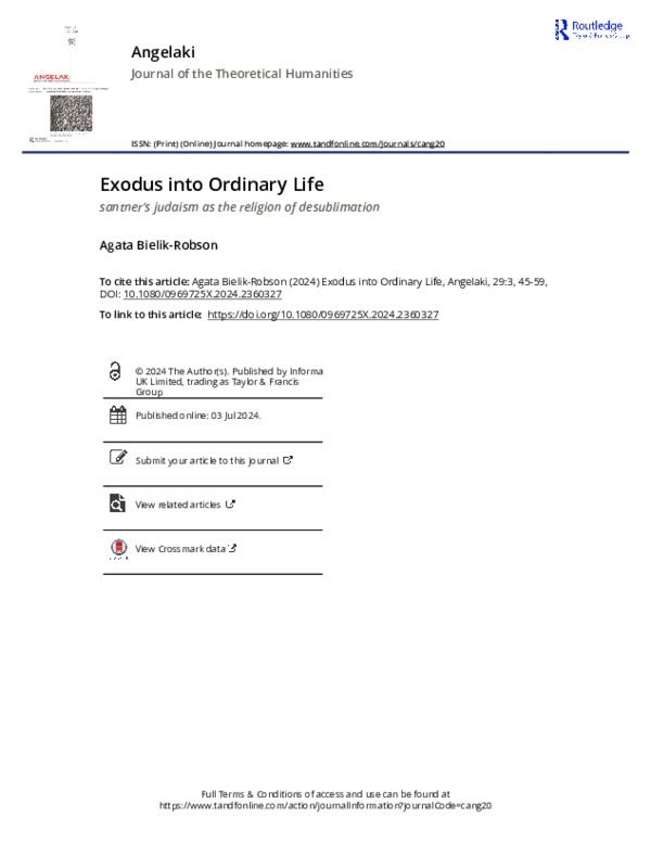 (PDF) Exodus into Ordinary Life santner's judaism as the religion of ...