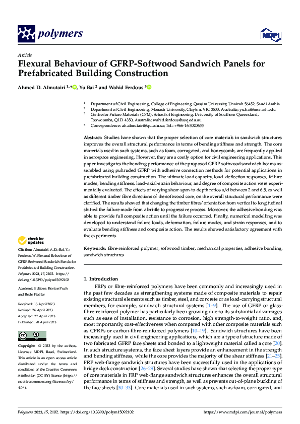 (PDF) Flexural Behaviour of GFRP-Softwood Sandwich Panels for Prefabricated Building Construction