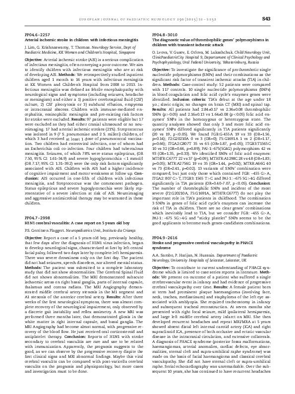 (PDF) PP04.9 – 2616: Stroke and progressive cerebral vasculopathy in PHACE syndrome | Nahin ...