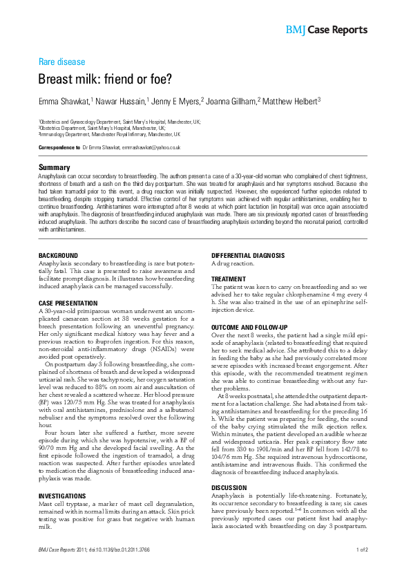 (PDF) Breast milk: friend or foe?