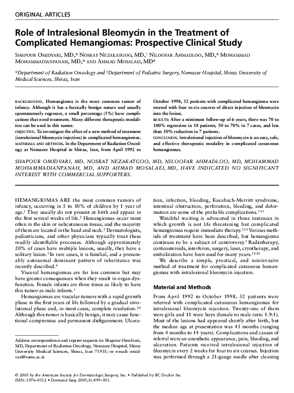 (PDF) Role of Intralesional Bleomycin in the Treatment of Complicated ...