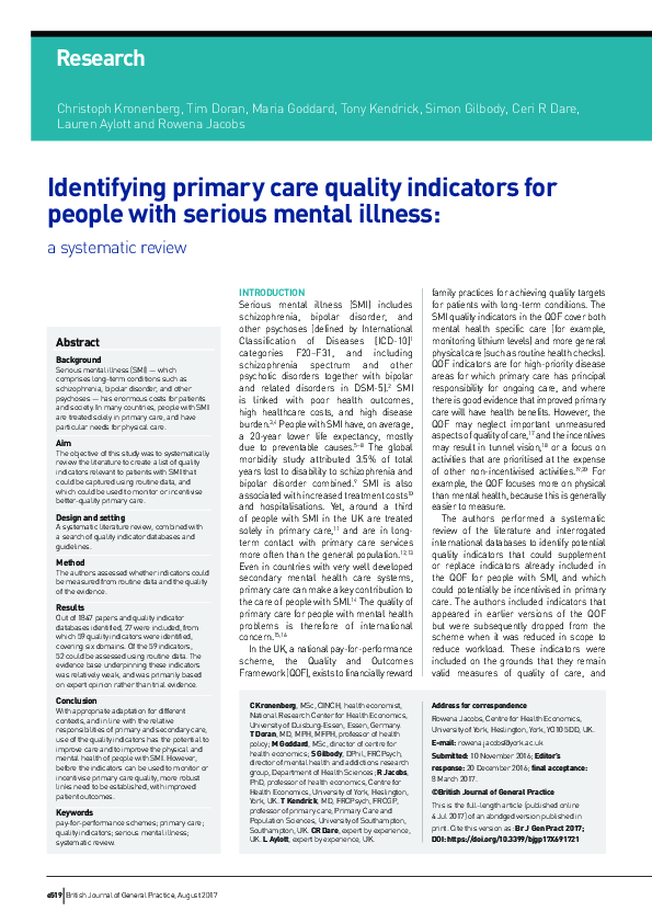 (PDF) Identifying primary care quality indicators for people with ...