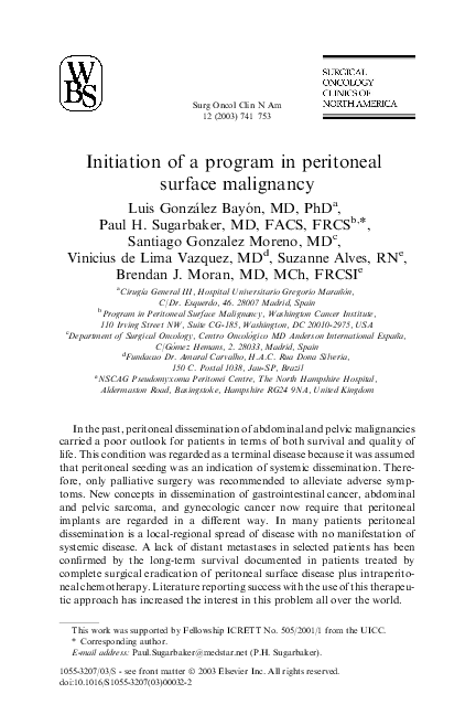 (PDF) Initiation of a program in peritoneal surface malignancy | Suzanne Alves - Academia.edu