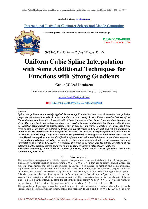 (PDF) Uniform Cubic Spline Interpolation with Some Additional Techniques for Functions with ...