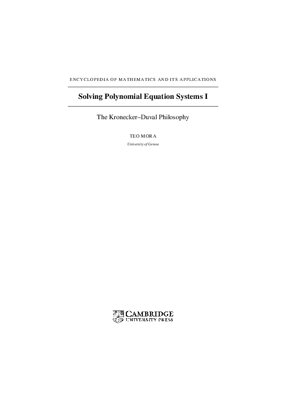 (PDF) Solving Polynomial Equation Systems I