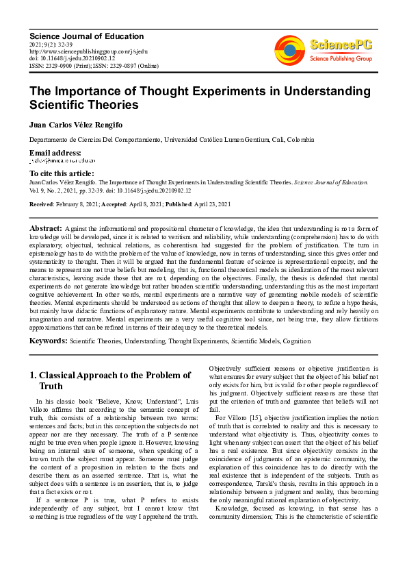 (PDF) The Importance of Thought Experiments in Understanding Scientific Theories | Juan Carlos ...