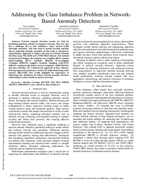 (PDF) Addressing the Class Imbalance Problem in Network-Based Anomaly ...