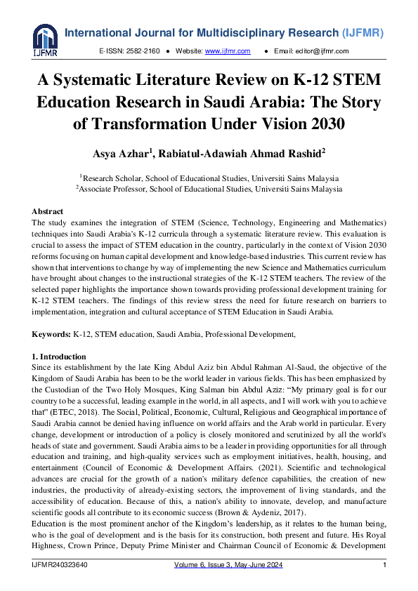 (PDF) A Systematic Literature Review on K-12 STEM Education Research in ...