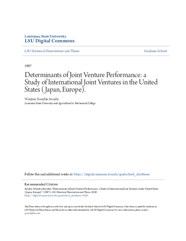 (PDF) Determinants of Joint Venture Performance: a Study of ...