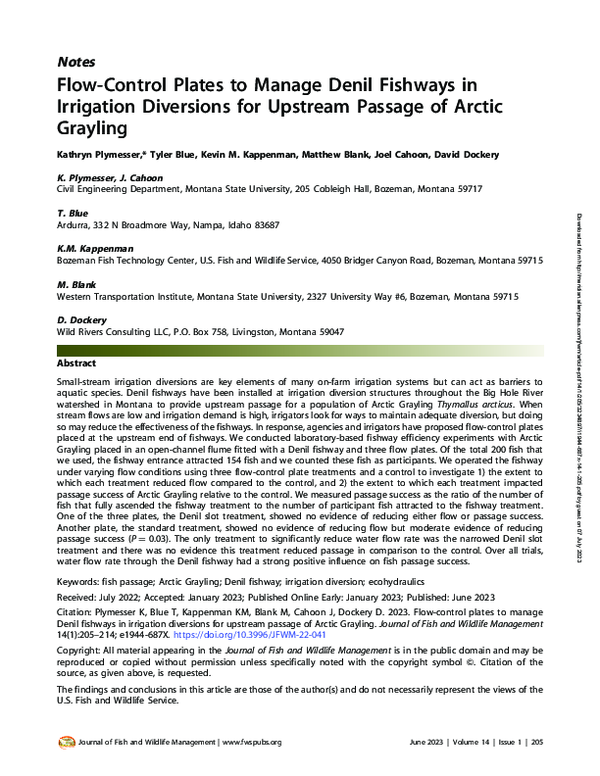 (PDF) Flow-Control Plates to Manage Denil Fishways in Irrigation ...