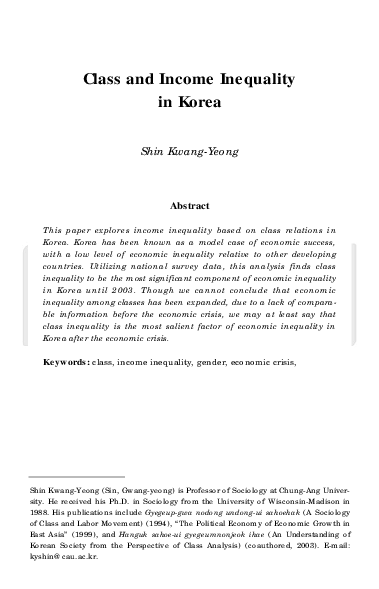 (PDF) Class and Income Inequality in Korea