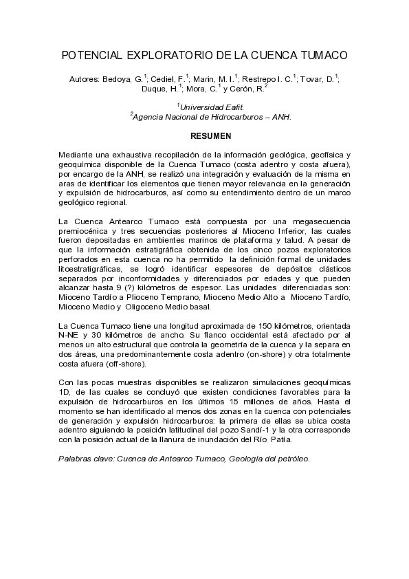 (PDF) Potencial Exploratorio de la Cuenca Tumaco [PAPER IN SPANISH ...