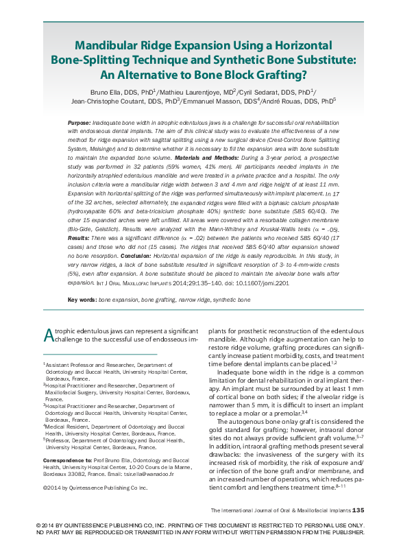(PDF) Mandibular Ridge Expansion Using a Horizontal Bone-Splitting ...