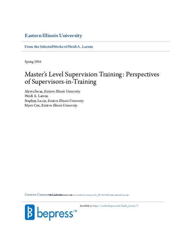 (PDF) Master’s Level Supervision Training: Perspectives of Supervisors ...