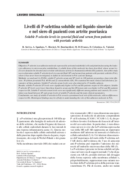 (PDF) Soluble P-selectin levels in synovial fluid and serum from ...