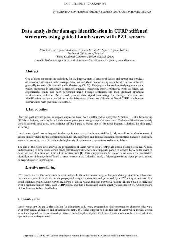 (PDF) Data analysis for damage identification in CFRP stiffened structures using guided Lamb ...