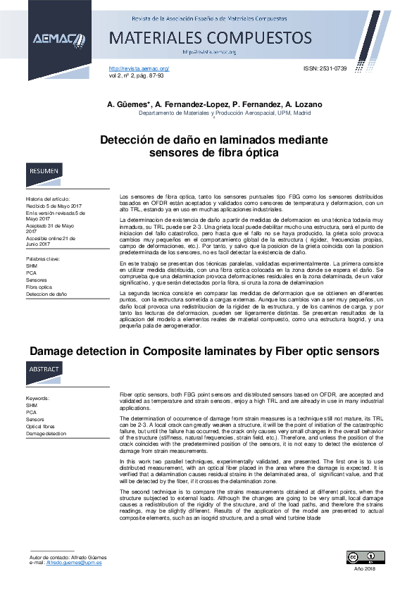 (PDF) Damage detection in Composite laminates by Fiber optic sensors