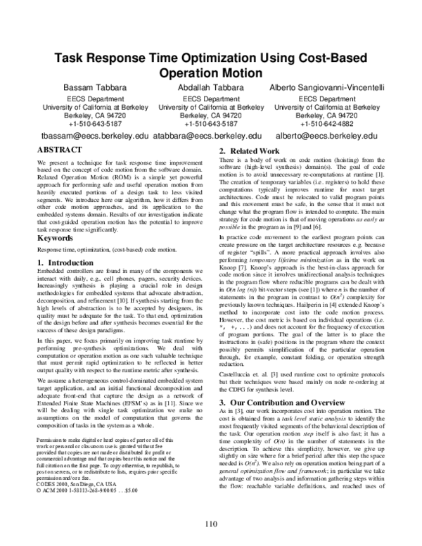 (PDF) Task response time optimization using cost-based operation motion