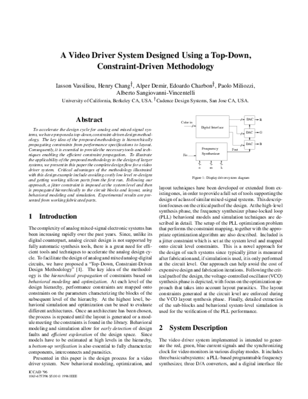 (PDF) A video driver system designed using a top-down, constraint-driven methodology | Prof ...