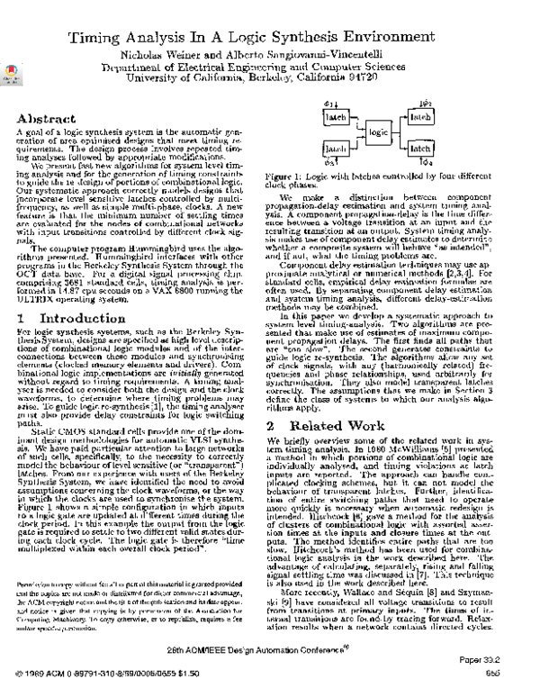 (PDF) Timing Analysis in a Logic Synthesis Environment