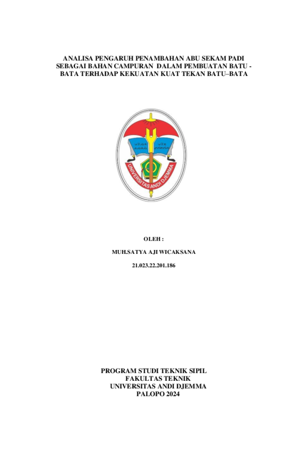 (PDF) ANALISA PENGARUH PENAMBAHAN ABU SEKAM PADI SEBAGAI BAHAN CAMPURAN DALAM PEMBUATAN BATU ...