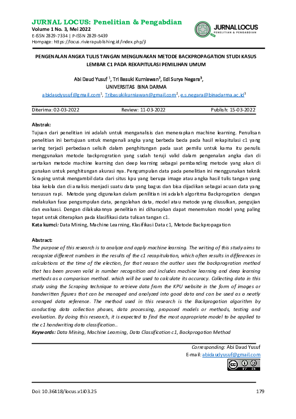 (PDF) Pengenlan Angka Tulis Tangan Mengunakan Metode Backpropagation Studi Kasus Lembar C1 Pada ...