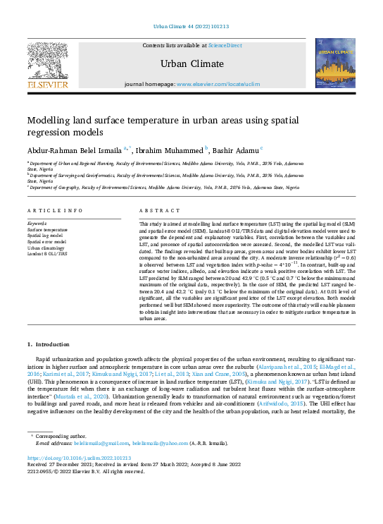 (PDF) Modelling land surface temperature in urban areas using spatial ...