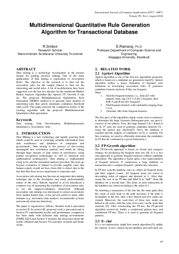 (PDF) Multidimensional Quantitative Rule Generation Algorithm for Transactional Database