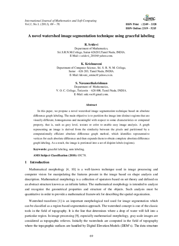 (PDF) A Novel Watershed Image Segmentation Technique using Graceful Labeling