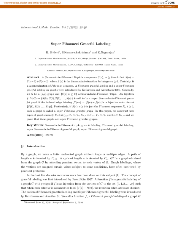 (PDF) Super Fibonacci Graceful Labeling