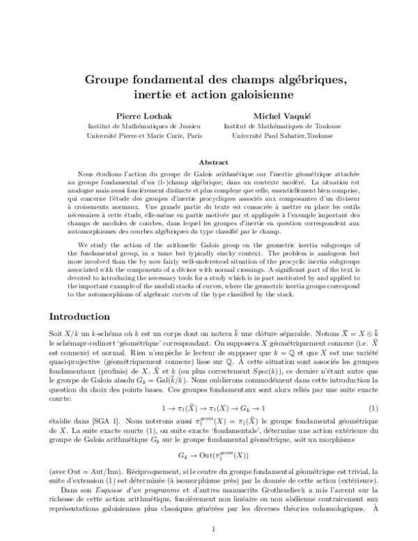 (PDF) Groupe fondamental des champs algébriques, inertie et action galoisienne