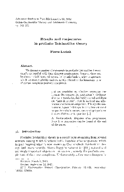 (PDF) Profinite Teichmüller Theory: Results and Conjectures