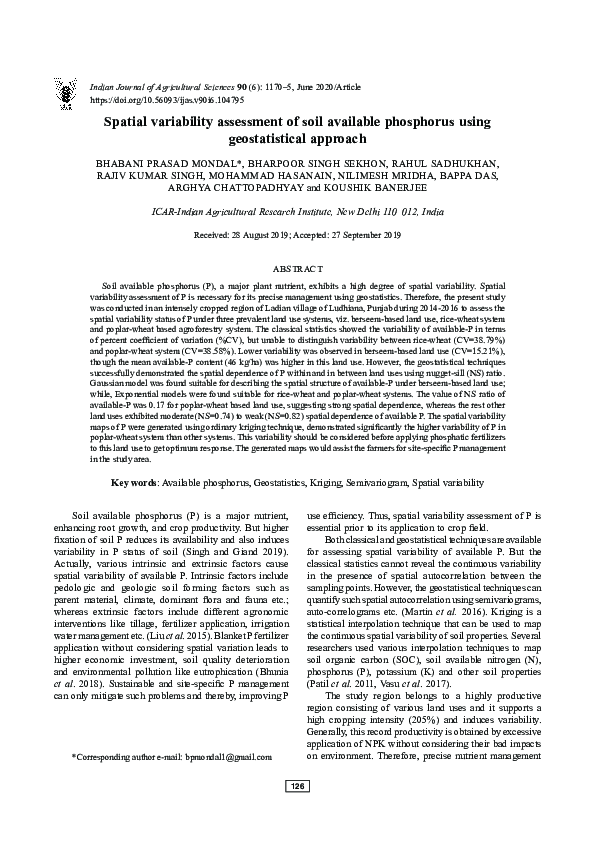 (PDF) Spatial variability assessment of soil available phosphorus using geostatistical approach