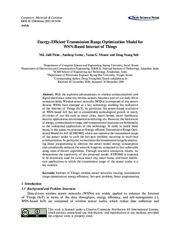 (PDF) Energy-Efficient Transmission Range Optimization Model for WSN ...
