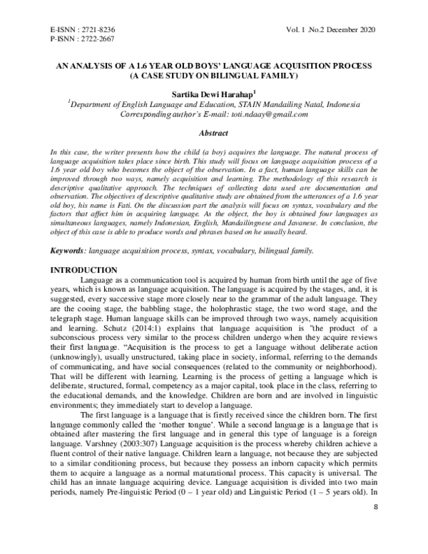 (PDF) An Analysis of a 1.6 Year Old Boys’ Language Acquisition Process ...
