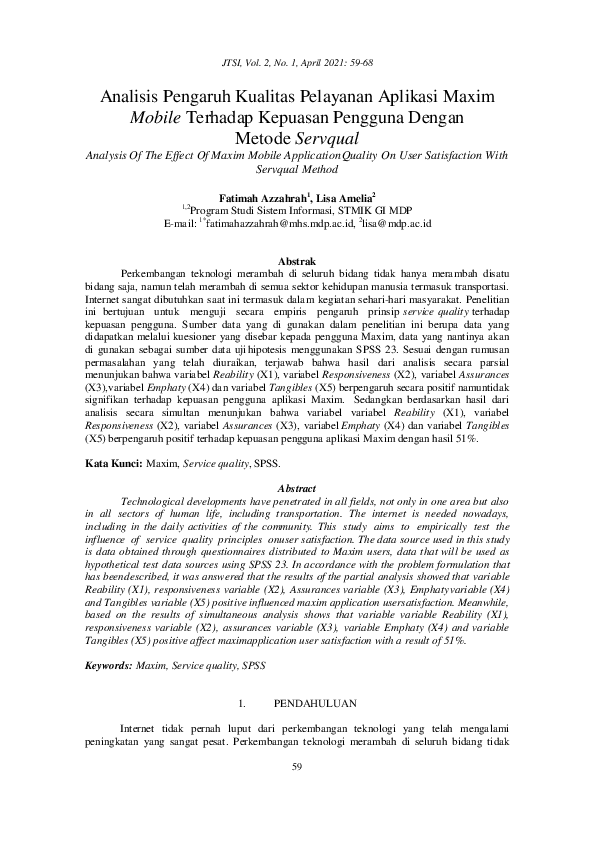 (PDF) Analisis Pengaruh Kualitas Pelayanan Aplikasi Maxim Mobile Terhadap Kepuasan Pengguna ...