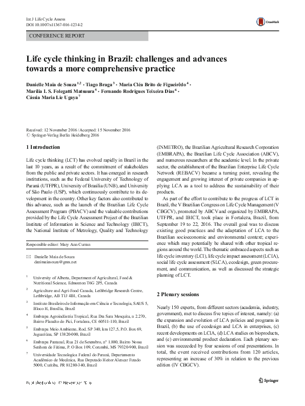 (PDF) Life cycle thinking in Brazil: challenges and advances towards a ...
