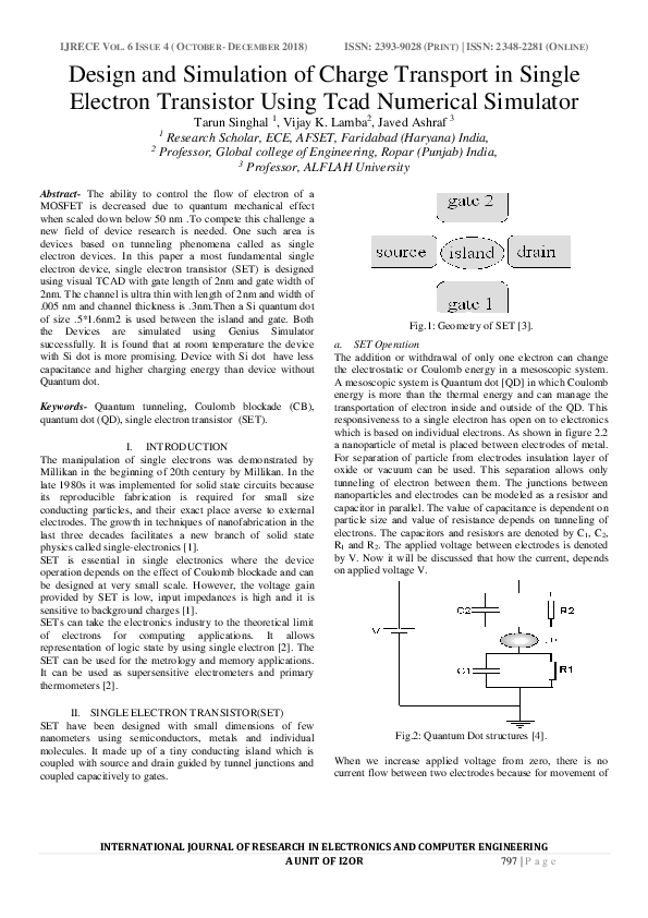 (PDF) Design and simulation of charge transport in single-electron transistor using TCAD ...