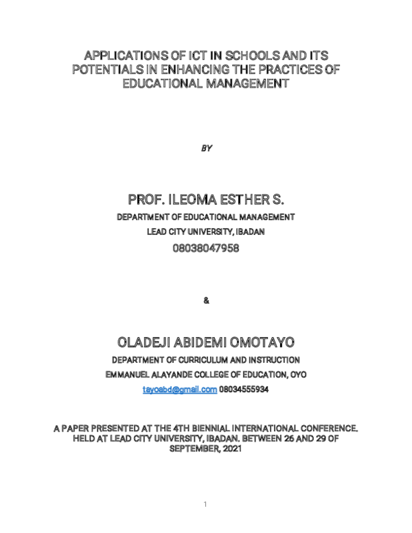 (PDF) APPLICATIONS OF ICT IN SCHOOLS AND ITS POTENTIALS IN ENHANCING ...