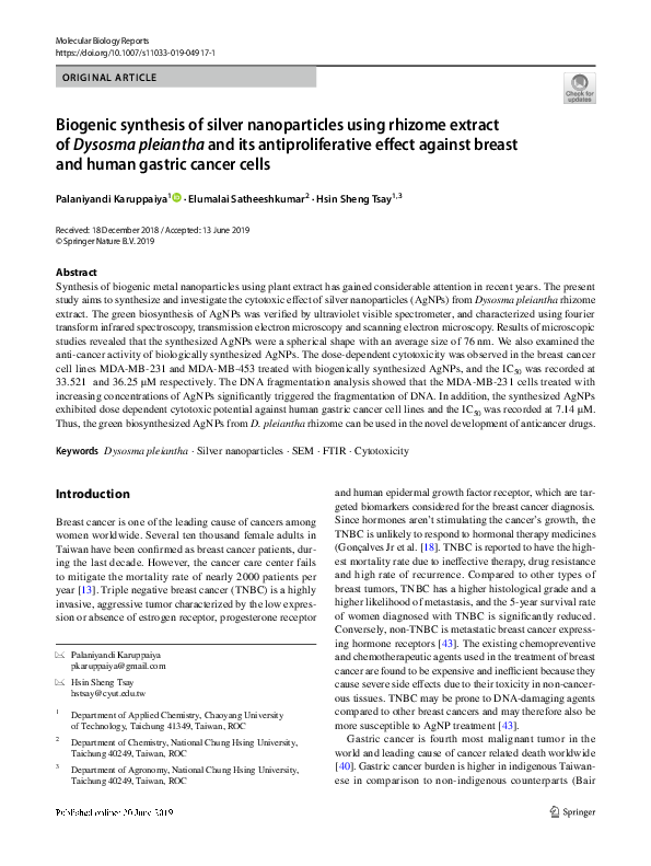 (PDF) Biogenic Synthesis of Silver Nanoparticles, Using Bougainvillea spectabilis Willd. Bract ...